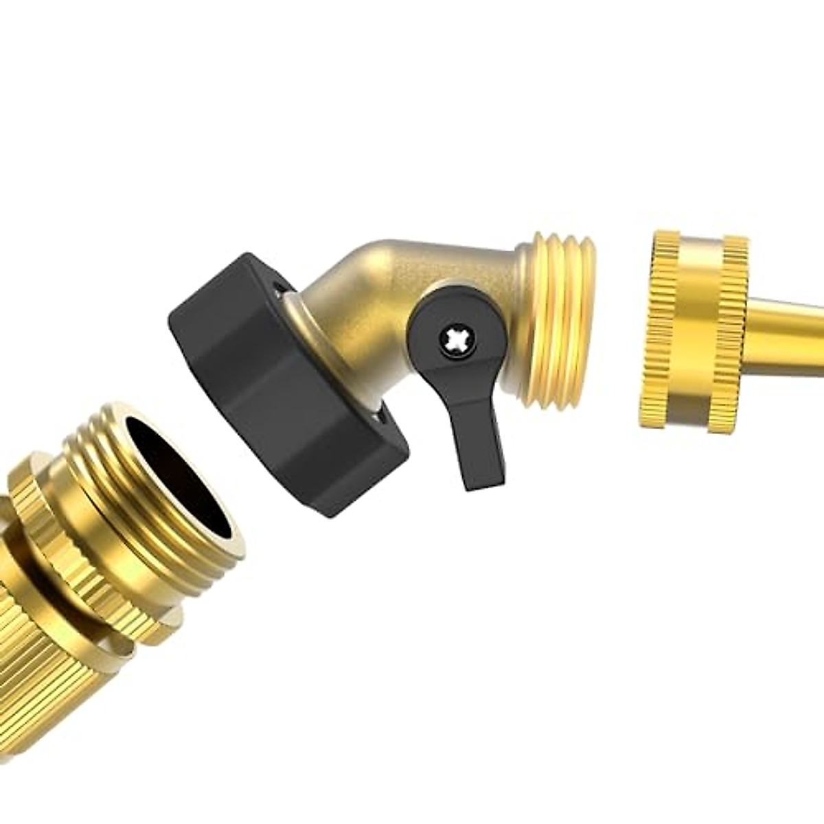 Twinkle Star 3/4" Brass Shut Off Valve Gooseneck Garden Hose Connector, 2 Pack