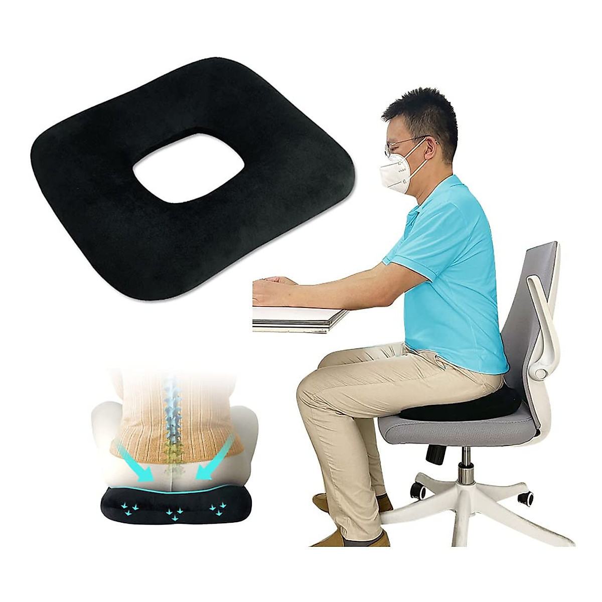 Donut Pillow for Tailbone Pain Coccyx Cushion Butt Office Chair Hemorrhoid Pillow for Sitting Pressure Sciatica Pain Relief Doughnut Pillow Lower Back Bed Sore Wheelchair Car Gamer Seat Cushion