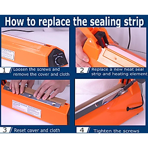 Yeler 12 Inch Impulse Heat Sealer Impulse Bag Sealer Manual Poly Bag Heat Sealer Machine for Plastic Bags PE PP Bags Extra Replace Element Grip (Beige)