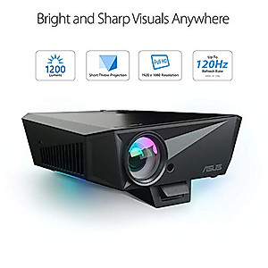 ASUS F1 LED Projector, FHD 1080P 1200 Lumens, 3D, Short Throw | Premium Audio by Harman Kardon | Wireless Projection | Remote Control | 2 Years Warranty (Renewed)