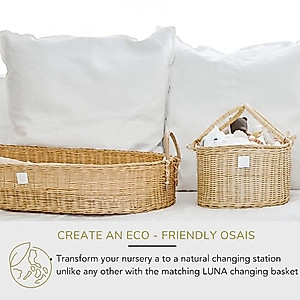 BEBE BASK Baby Diaper Caddy Organizer in Organic Rattan w Removable Divider - Luxury Wicker Diaper Caddy Basket Makes The Perfect Cute Diaper Caddy for Baby Girl & Diaper Caddy for Baby Boy