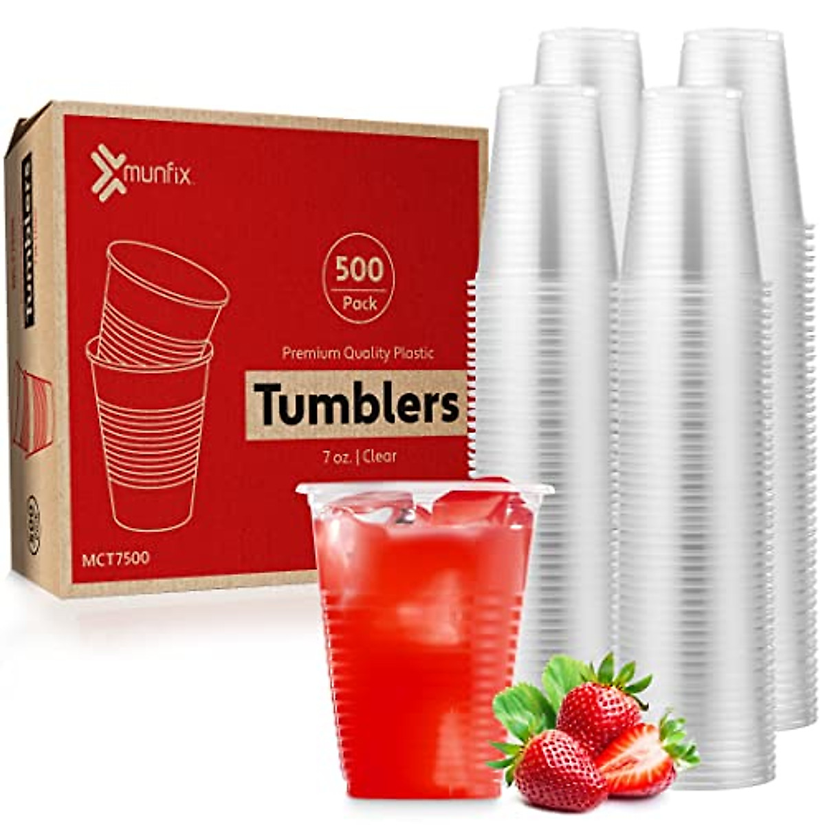 Munfix 500 Pack 7 Oz Clear Plastic Cups, Disposable Drinking Cups, Plastic Party Cups, Transparent Plastic Cups Bulk for Birthday Parties, Picnics, Ceremonies, and All Events