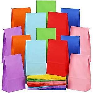 100 Piece Paper Party Favor Bags Goodie Bags Paper Bags Colorful Gift Bags Small Size Treat Bags Goody Bags for Birthday Wedding Baby Shower Crafts and More, 8 Colors, 9.45 x 5.12 x 3.15 Inches