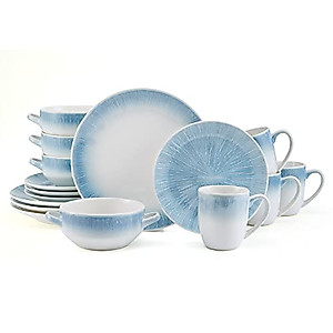 Pfaltzgraff Logan 16 Piece Dinnerware Set, Service for 4, Blue Ombre