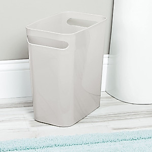 mDesign Plastic Slim Large 2.5 Gallon Trash Can Wastebasket, Classic Garbage Container Recycle Bin for Bathroom, Bedroom, Kitchen, Home Office, Outdoor Waste, Recycling - Aura Collection - Light Gray