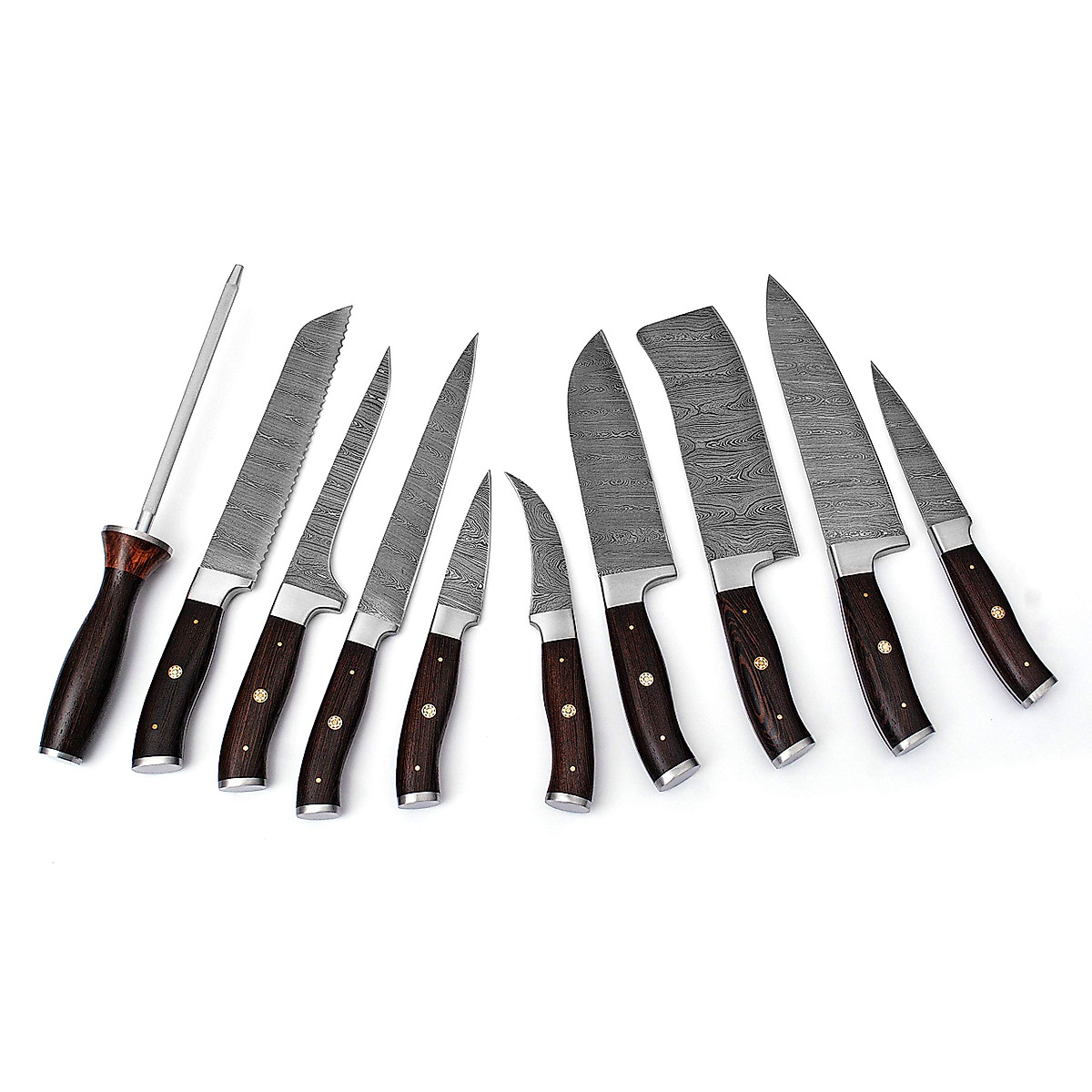 randy Handmade Damascus Kitchen Chef Knife Set - Professional Damascus Steel Knife Set - 10 pcs Japanese Damascus Knife Set With Leather Bag/Case(10801)
