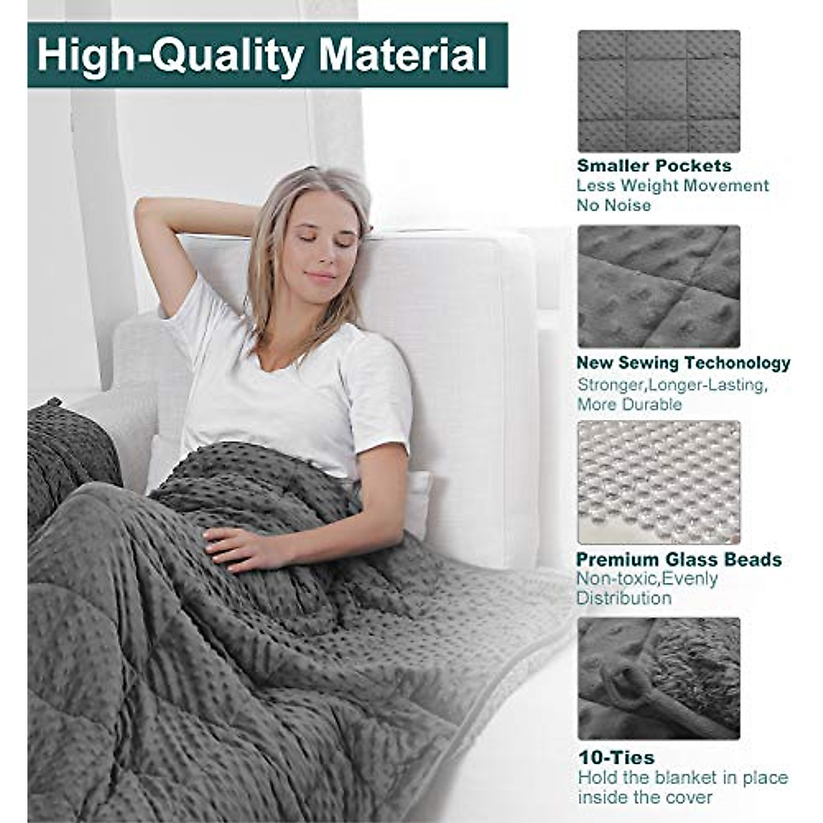 Double Couple Sherpa Fleece Weighted Blanket for Adult 20 lbs 60"x80" Queen Size 160-280 lbs Individuals Extra Fuzzy Throw Blanket Plush Heavy Blanket with Premium Glass Beads for Bed