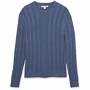 Amazon Essentials Men's Long-Sleeve 100% Cotton Fisherman Cable Crewneck Sweater, Dark Blue, Large