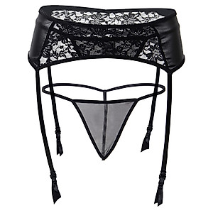 ohyeah Black Lace Garter Belt for Thigh Highs 4 Strap Metal Clip Sexy Mesh Stockings Suspender Elastic Waist Garter Belts