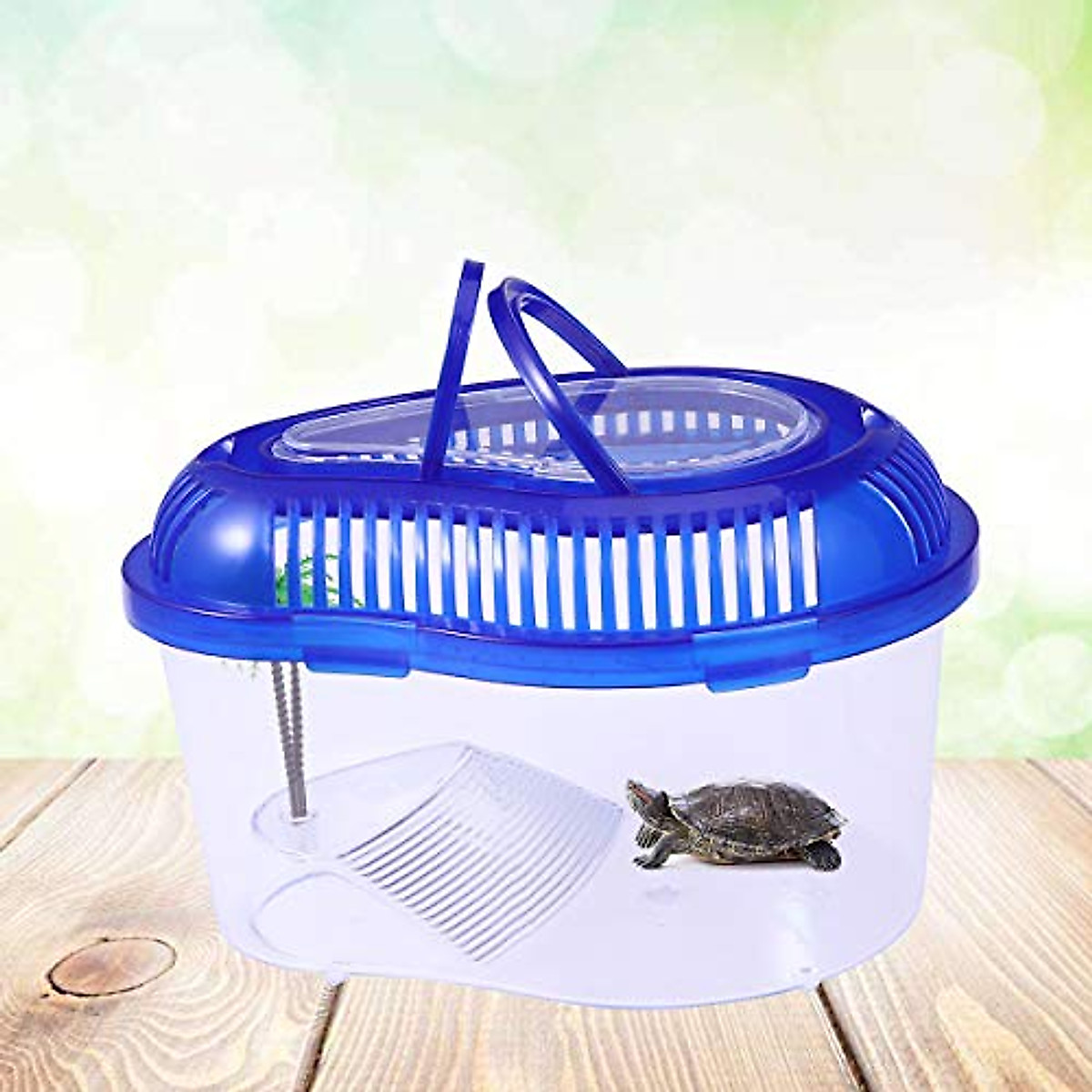 POPETPOP Reptile Carrier - Reptile Terrarium Habitat Small Turtle Tank, Turtle Container, Reptile Carrier with Cover and Handle - Above Tank Basking for Mini Pet Houses(Small)