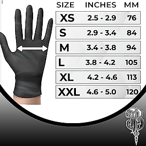 Blackwork Black Nitrile Exam Gloves - Extra Small, Pack of 100 - Latex- & Powder- Free, Disposable, Comfrtable & Durable for Extended Wear - Tattoo, PMU, Medical, & Dental Gloves