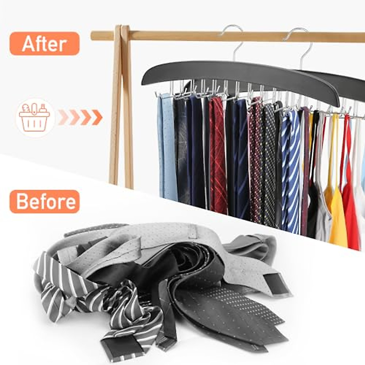 3 Packs Tank Top Hangers Space Saving, Tank Top Organizer Bra Hangers for Closet with 72 Foldable Metal Hooks, Wooden Tie Storage Hanger Racks for Camisoles, Bras, Belts, Scarfs(Black)