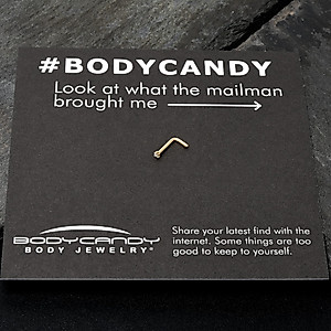 Body Candy Solid 14k Yellow Gold 1.5mm (0.015 cttw) Genuine Diamond L Shaped Nose Stud Ring 18 Gauge 1/4"