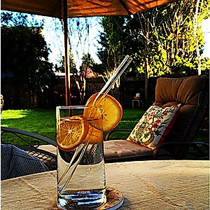 ALINK Glass Smoothie Straws, Reusable Clear Bent 9 in X 10 mm Drinking Straws, Set of 4 with Cleaning Brush