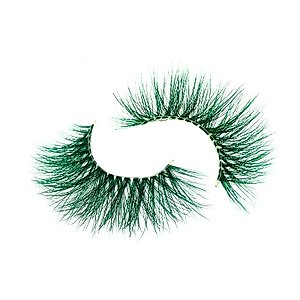 VNIHTT Colored Lashes,20mm 3D Mink Lashes With Color,Colored Eyelashes,Dramatic Look Soft Fluffy Green Fake Eye Lashes 1 Pair For New Year Cosplay Party Stage Halloween Masquerade