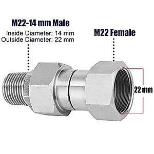 M MINGLE Pressure Washer Swivel Fitting, Metric M22 14mm Thread, Stainless Steel, 4500 PSI