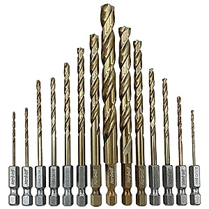 NordWolf 14-Piece M35 Cobalt Jobber Drill Bit Set for Stainless Steel, Metal, Cast Iron and Wood, with 1/4" Hex Shank for Quick Chucks & Impact Drivers, SAE Sizes 1/16" to 3/8" in Storage Box