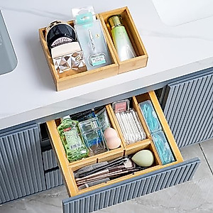 Fabsome Drawer Organizer, Set of 9 Bamboo Wood Kitchen Makeup Desk Junk Tea Drawer Storage Boxes Bins for Cutlery Silverware Utensils Flatware, Small Wooden Container Tray for Bathroom, Office