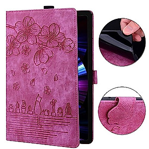 for Samsung Galaxy Tab A8 10.5 (2021) SM-X200 X205 Tablet Case TPU + PU Leather 2-Step Adjustment Kickstand Cover with Auto Wake/Sleep[Sakura & Cats] - 02
