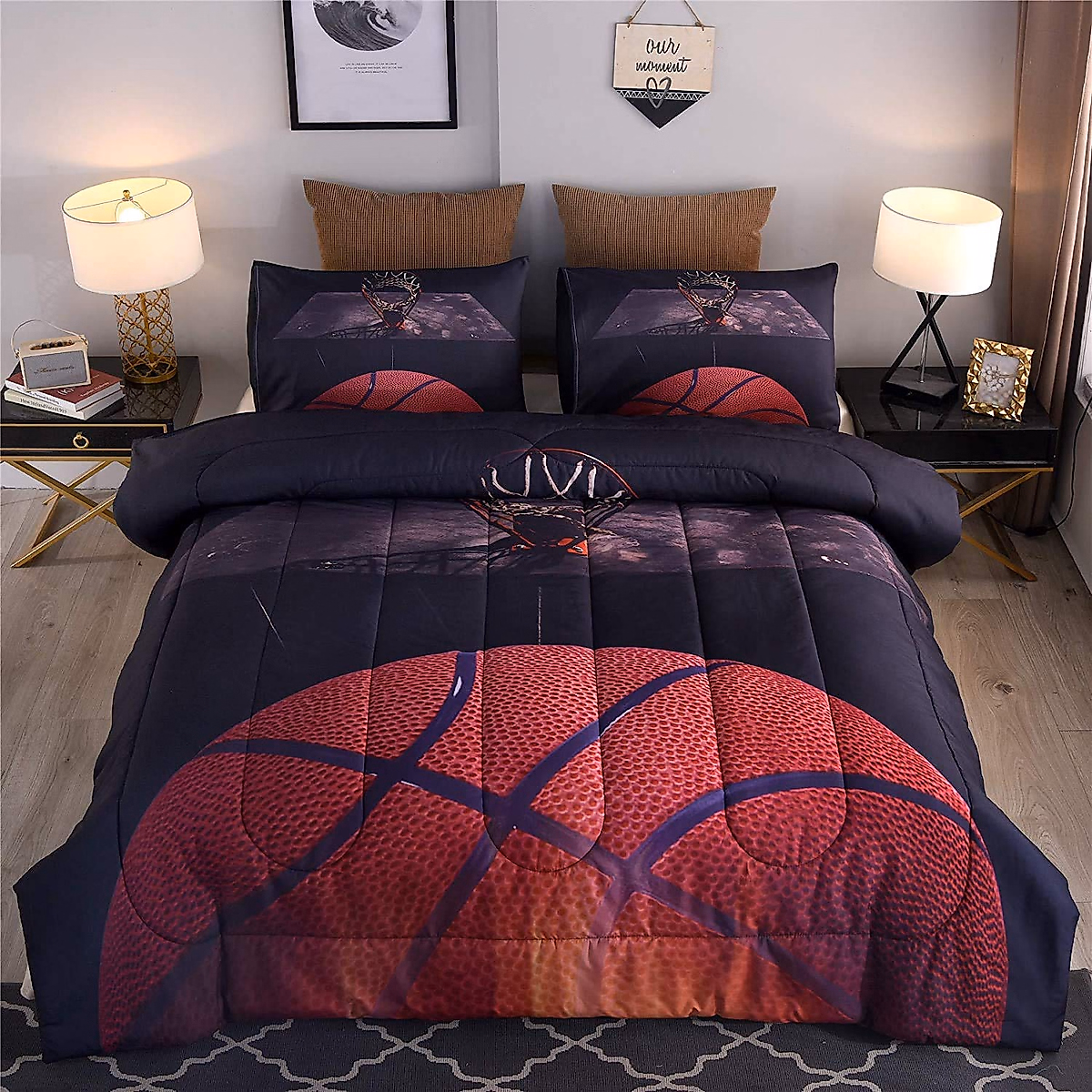Btargot Basketball Comforter Sets Twin for Boys Teens,3D Sports Basketball Bedding,Soft Microfiber Reversible Quilt with 3 Matching Pillow Shams