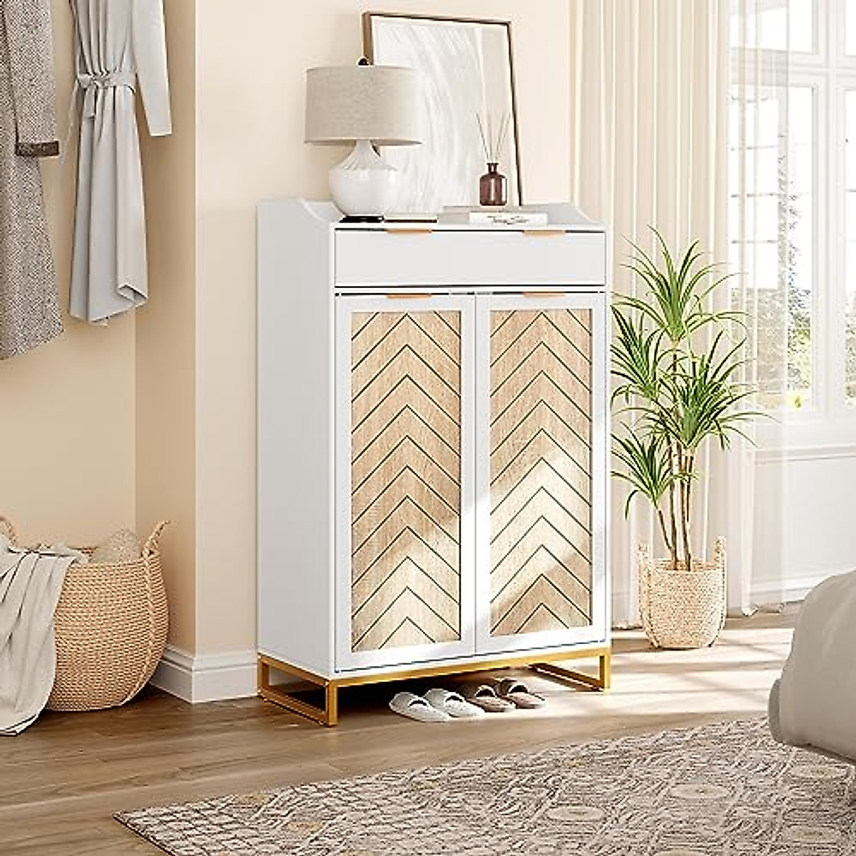 YITAHOME Shoe Cabinet Entryway with Doors, 5-Tier Shoe Storage Cabinet with Drawer, Large Capacity Wooden Shoes Rack Organizer for Entryway/Hallway/Closet & Living Room