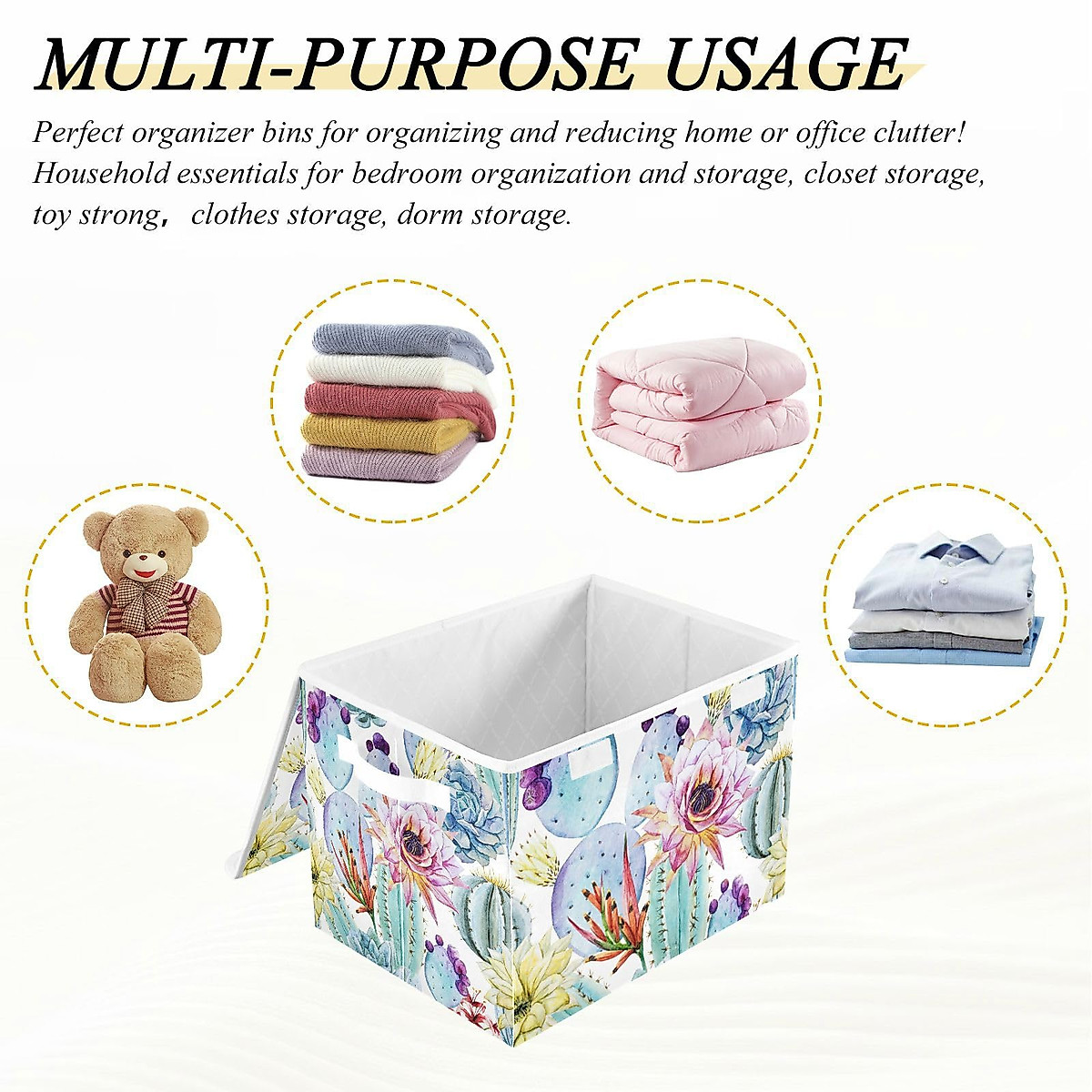 xigua Cactus Storage Bin with Lids Larger Collapsible Decorative Cube Storage Bins with Handles Divider for Bedroom Closet Living Room