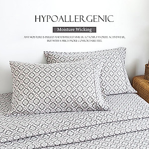 KaceMoo King Sheet Set 4PC Printed Sheets Beige Floral Pattern Boho Sheets Cooling Deep Pocket Microfibe Bed Sheet King Size, Luxury, Soft, Breathable, Hypoallergenic, Wrinkle Free for Kids Room, Dorm