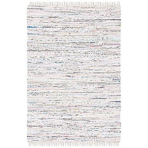 SAFAVIEH Rag Rug Collection Accent Rug - 4' x 6', Ivory & Multi, Handmade Boho Stripe Cotton, Ideal for High Traffic Areas in Entryway, Living Room, Bedroom (RAR121G)