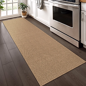 KOZYFLY Boho Runners for Hallways 2x6 ft Washable Hall Carpet Runner Rubber Backed Kitchen Rug Non Slip Woven Cotton Entryway Runner Rugs Floor Runners for Indoor Hallway Bedroom, Tan/Orange/Brown