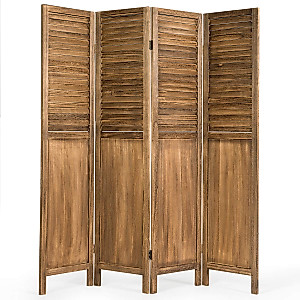 Giantex 4 Panel 6 ft Wooden Room Divider, Portable Partition Screen, Perfect Zoom Background, Wood Panel Dressing Screen, Indoor Outdoor Folding Privacy Screens for Home Office Barn Garden, Khaki