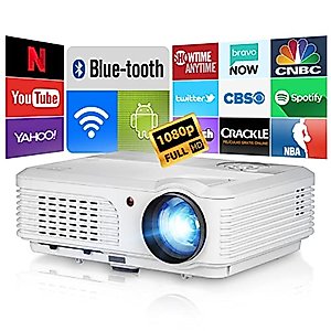 1080P WiFi Projector Android Full HD Movie Projector Home Cinema with Bluetooth HDMI 7500Lumen USB RCA LCD Smart TV Projector Wireless iOS Mirroring Phone Projectors Outdoor Indoor Gaming