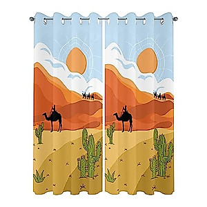 Outdoor Curtains for Patio 2 Panels Set Cartoon Cactus and Camel under the Clouds Blue Waterproof Privacy Outside Curtain Sun Blocking Grommet Drapes for Porch Gazebo Pergolas Balcony 52x108 Inch