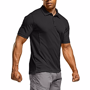 CQR Men's Polo Shirts, Tactical Short Sleeve Golf Performance Shirts, Lightweight Dry Fit UPF 50+ Pique, Frost Essential Black, Medium