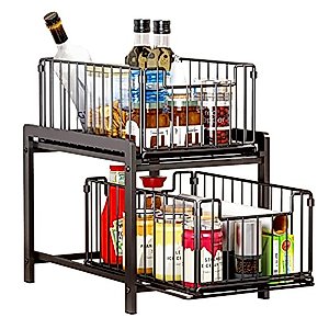 FULE KEJI 2 Tier Under Sink Organizer and Storage Pull Out Drawer Sliding Basket,Stackable Sink Under the Cabinet Organizer Storage Basket,for Bathroom Kitchen Cabinet Office Countertops