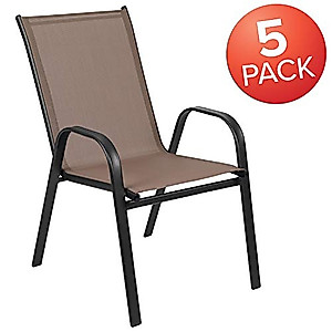 Flash Furniture 5 Pack Brazos Series Brown Outdoor Stack Chair with Flex Comfort Material and Metal Frame