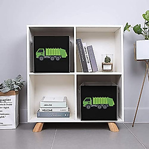 Green Garbage Truck Foldable Storage Bins Printd Fabric Cube Baskets Boxes with Handles for Clothes Toys, 11x11x11