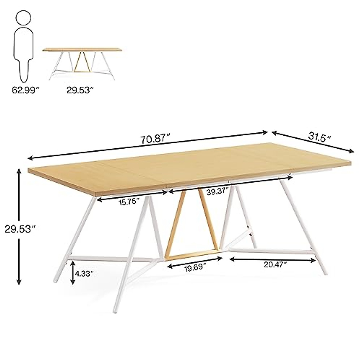 Tribesigns 70.86" Executive Desk, Large Computer Office Desk with Strong Metal Frame, Modern Simple Workstation Business Furniture, 8 People Rectangle Conference Table for Home Office (Natural)
