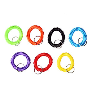 Arroyner 70Pcs Colorful Stretchy Keychain Bracelet Spiral Wristband Keychain for Outdoor, Gym