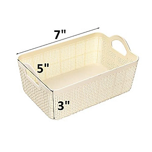 ZOOFOX 12 Pack Small Plastic Storage Basket, 7" L x 5" W x 3" H Weave Organizer Bins With Handle, Stackable Storage Bins for Drawers, Shelves, Closet, Countertop and Office