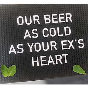 Our Beer As Cold As Your Ex's Heart 17.7" x 11.8" Funny Bar Spill Mat Rail Countertop Accessory Home Pub Decor Slip Resistant Bar Covering for Craft Brewery Kitchen Cafe Restaurant