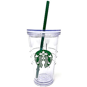 Starbucks Cold Cup Clear Grande Tumbler Traveler With Green Straw Logo - 16oz