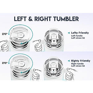 Meoky 40oz Tumbler with Handle, Stainless Steel Travel Mug with 2-in-1 Straw and Sip Lid, Vacuum Insulated Coffee Mug, 100% Leak Proof, Keeps Cold for 34 Hours or Hot for 10 Hours (Azure)