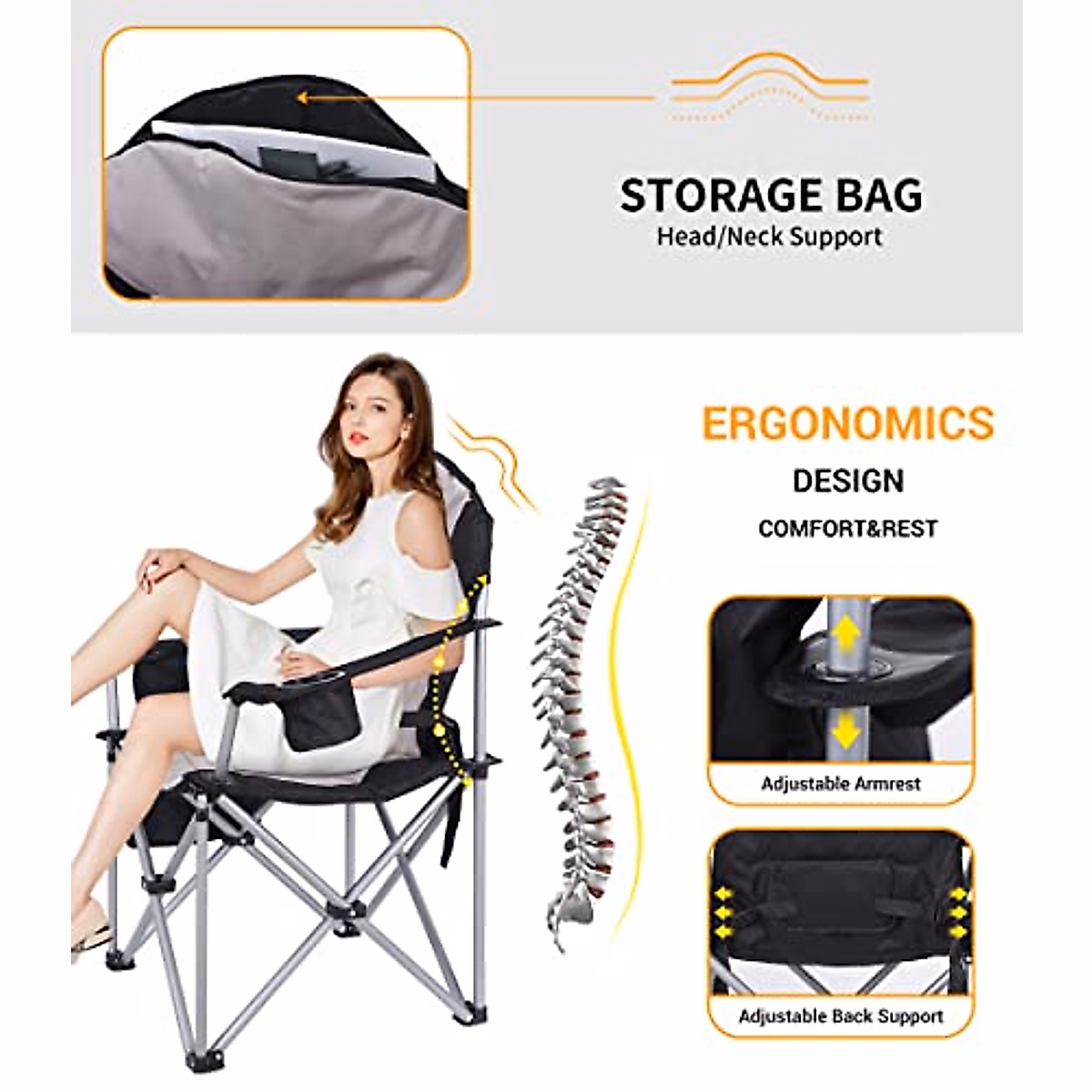 WGOS Backpack Beach Chair Beach Chair for Adult w/Umbrella&Cooler Heated Camping Chair, Folding Chair Camping Heated Chair, Adjustable Chair Back with Power Bank