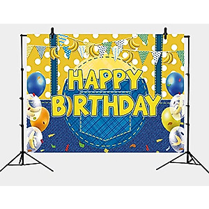 Yellow Happy Birthday Backdrop Cowboy Banana Balloon Flag Cartoon Birthday Photography Background Kids Baby Shower Boy Party Cake Table Decorations Banner Photo Props (6x4FT)