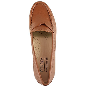 Marc Joseph New York Womens Casual Comfortable Genuine Leather Lightweight Driving Moccasins Classic Fashion Twisted Penny Slip On Ladies Driving Loafer Flat Shoes Cognac Tumbled 9