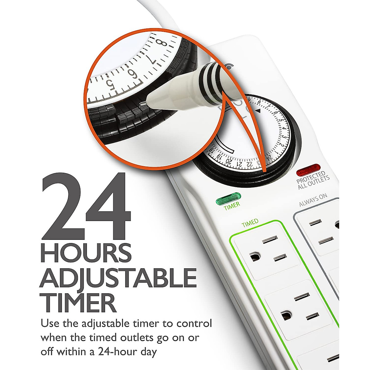 Fosmon Reptile Light Timer, 8-Outlet Timer Power Strip with Surge Protector, Mechanical Timer Extension Cord for Reptile Cage, Aquarium, Terrarium, Bearded Dragon/Reptile Habitats Tanks etc