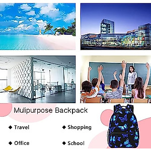 HURJIAA Butterfly Backpack Casual Canvas Backpacks Blue Butterfly Bookbag Laptop Daypack For Toddler Teen Boys Girls Women Men Gifts