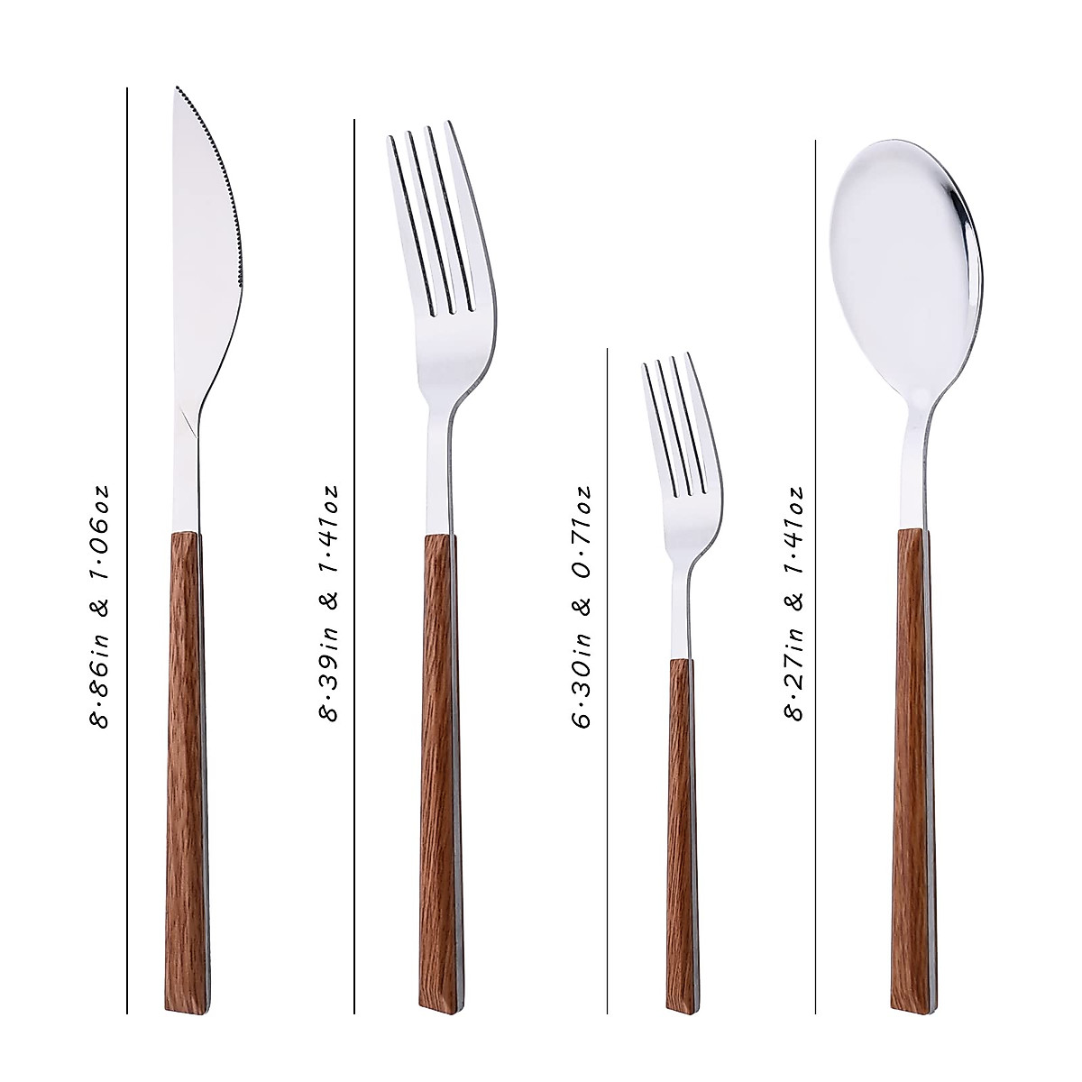 Uniturcky Silverware Set for 4, 16-Piece Stainless Steel Flatware Cutlery Set, Tableware Eating Utensil Set with Wooden Effect Handle, Include Knife Fork Spoon, Mirror Polished, Dishwasher Safe