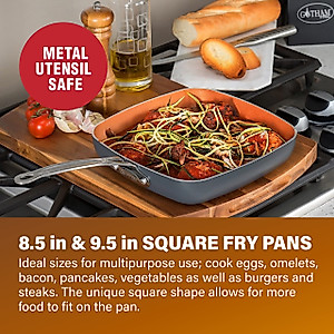 GOTHAM STEEL Non Stick Frying Pan, 8.5" 9.5” Square Ceramic Frying Pan Nonstick Set, Nonstick Cooking Pan, Induction Frying Pan, Egg Pan, Stay Cool Handle, Dishwasher & Oven Safe, 100% Toxin Free