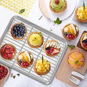 Deedro Baking Sheet with Rack Set [2 Sheets + 2 Racks], Stainless Steel Cookie Half Sheets Baking Pan Oven Tray with Cooling Rack, 12 x 10 x 1 Inch, Heavy Duty, Non-toxic, Easy Clean